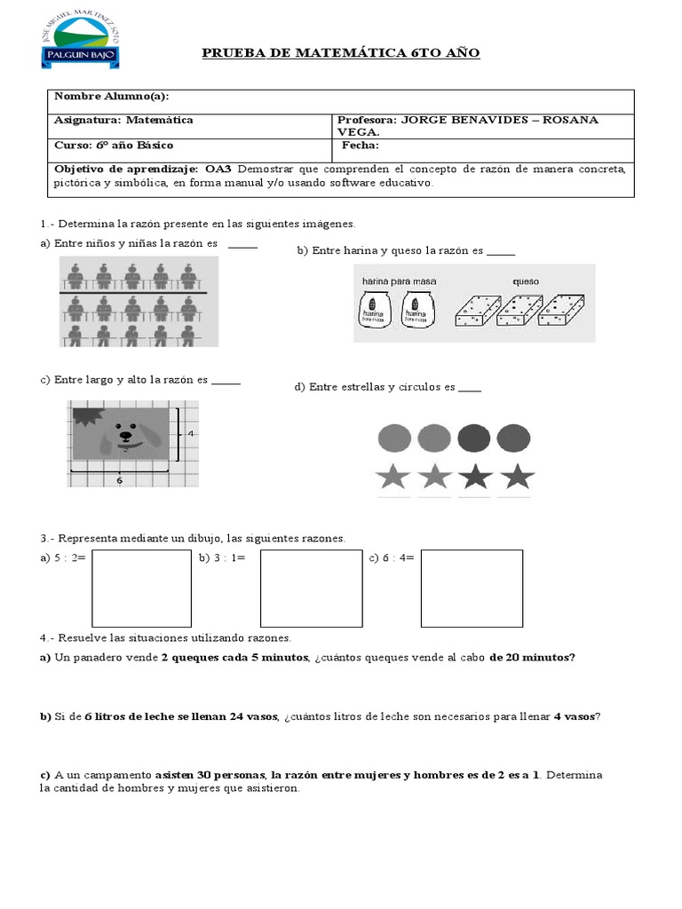 Prueba Sexto Razones y Porcentaje | PDF