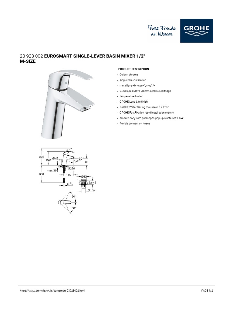 GROHE Specification Sheet 23923002 | PDF