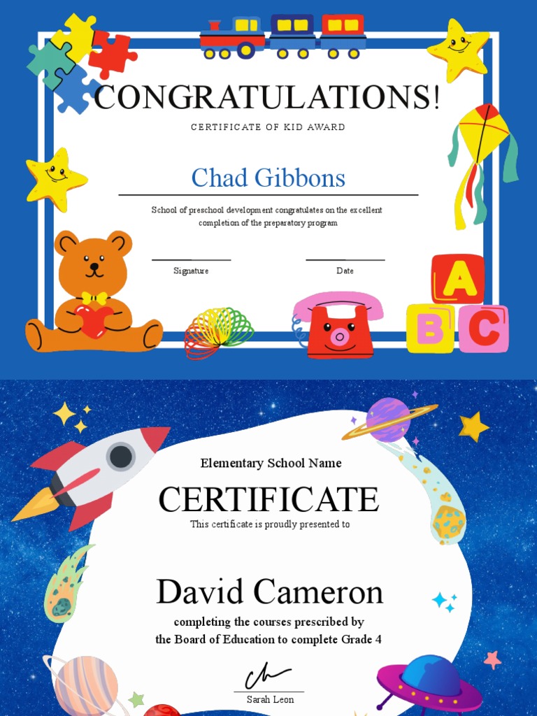 Editable Kids' Certificate Templates | PDF