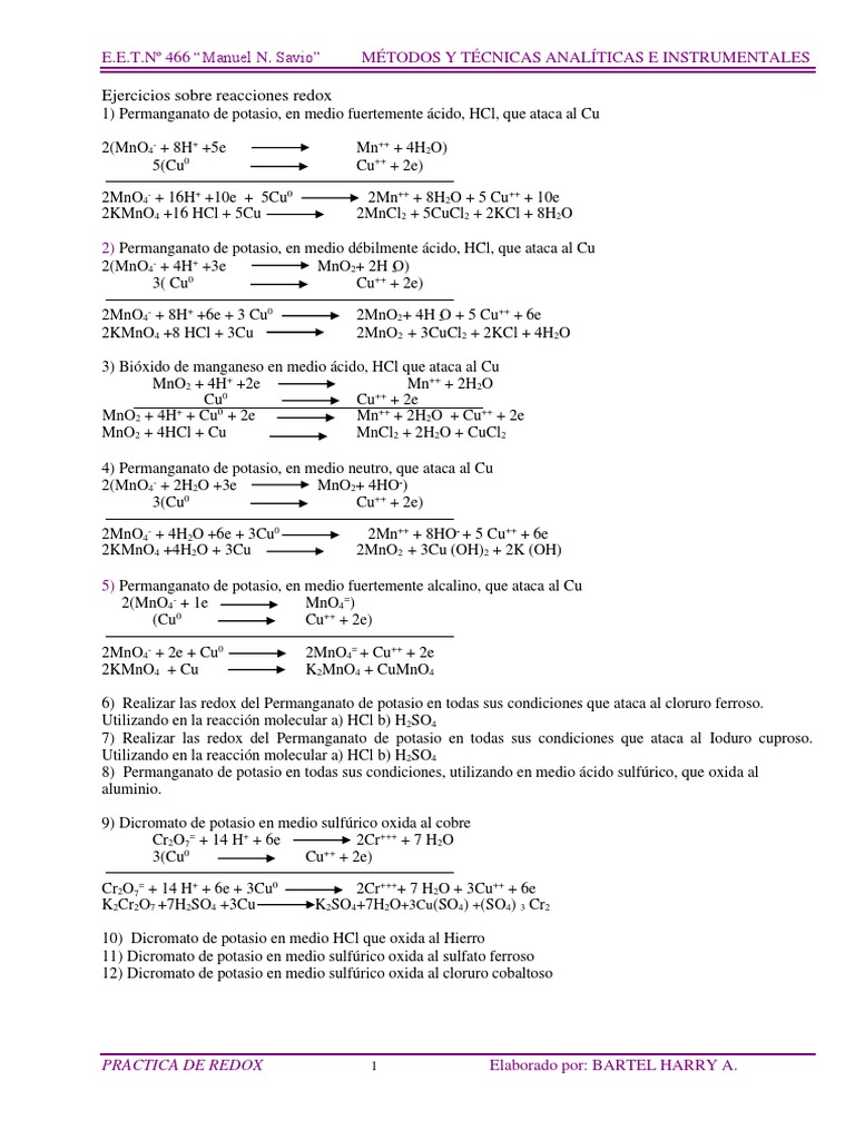 Practica de Redox | PDF | Redox | Ácido sulfúrico