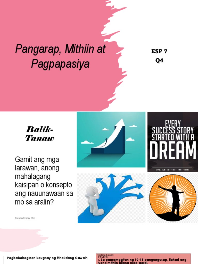 EsP 7 - Q4 - Pangarap Mithiin at Pagpapasiya | PDF