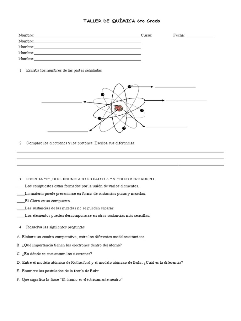 IMPRIMIR TALLER DE QUÍMICA SEXTO GRADO | PDF