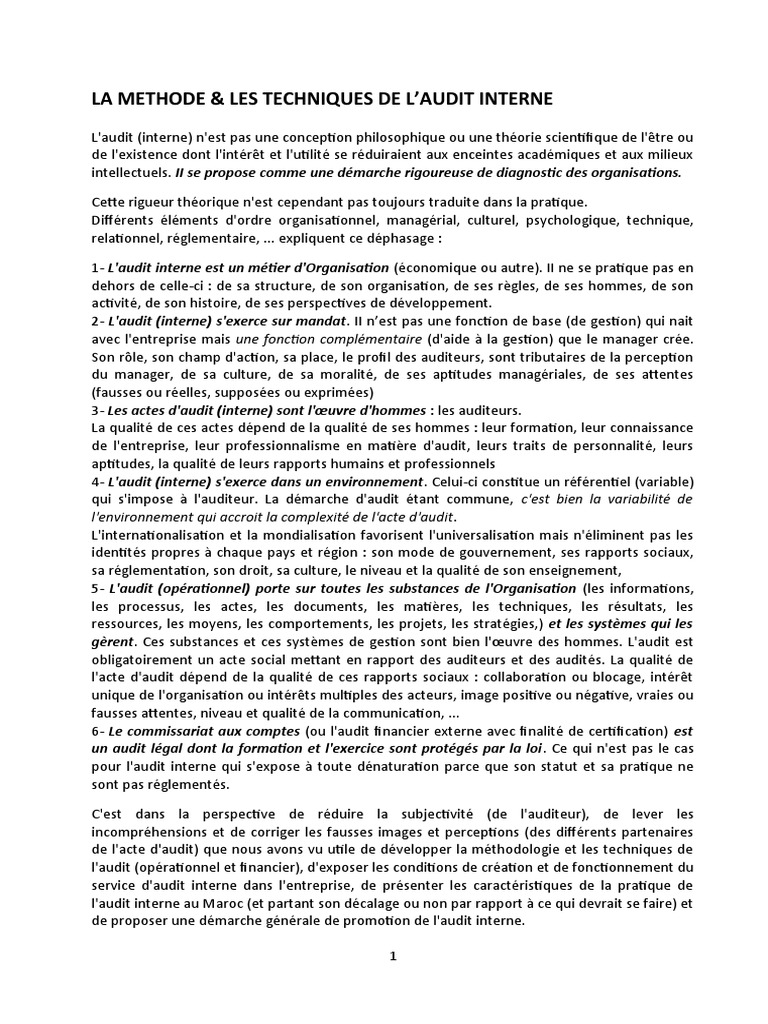 01 - La Pratique de L'audit Interne | PDF