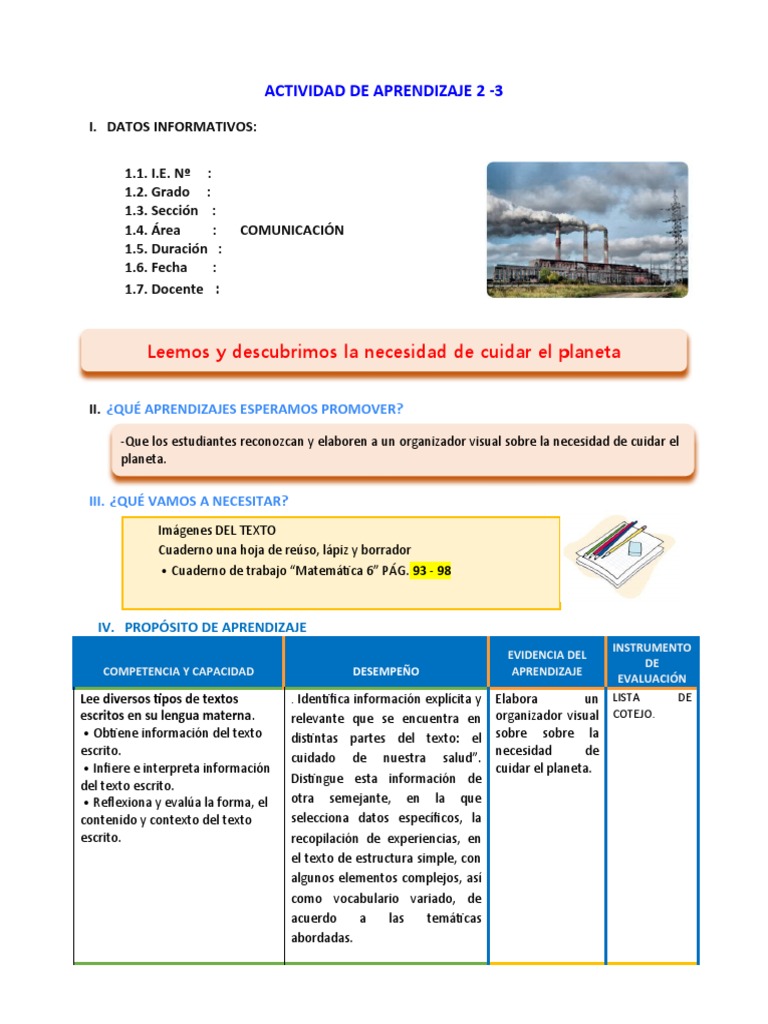 D2 A3 SESION Leemos y Descubrimos La Necesidad de Cuidar El Planeta ...