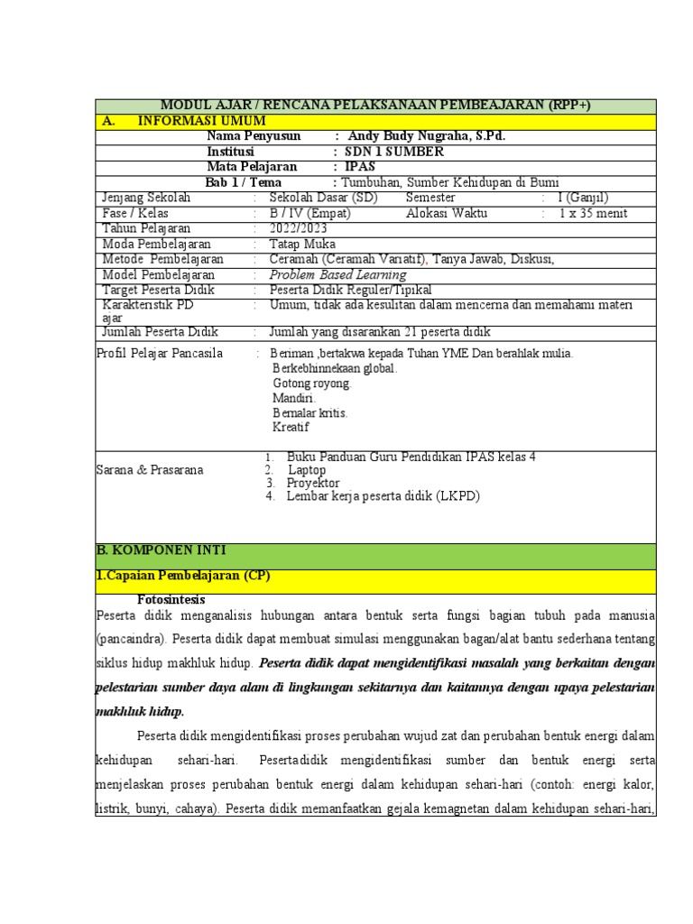 MODUL AJAR (Rencana Aksi 3) Siklus 1 | PDF MODUL AJAR (Rencana Aksi 3) Siklus 1 | PDF