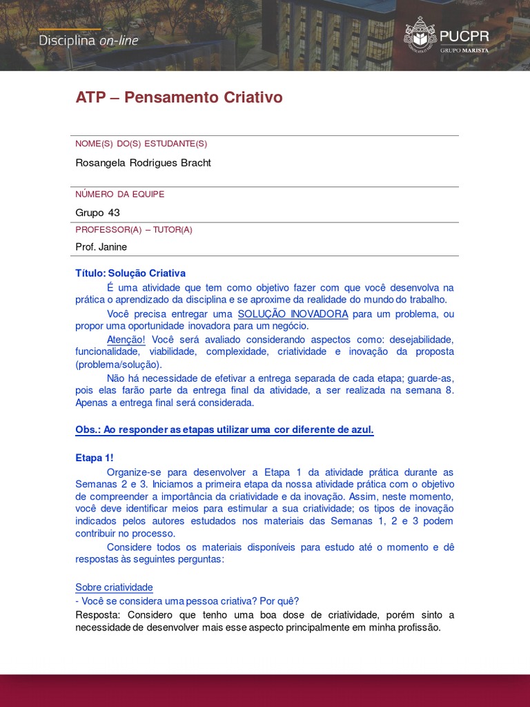 Template - ATP - Pensamento Criativo | PDF | Inovação | Criatividade