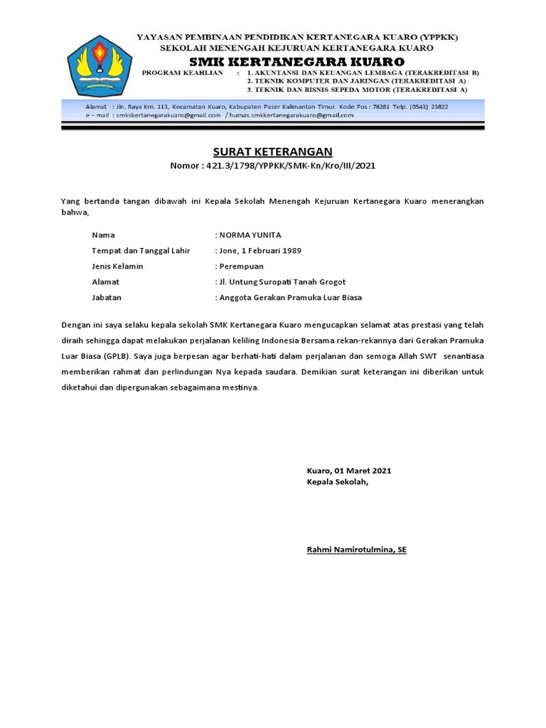 Surat Keterangan Prestasi | PDF