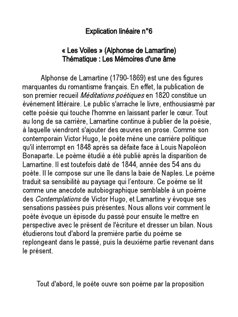 Explication Linéaire N°6 (Les Voiles) | PDF | Poésie