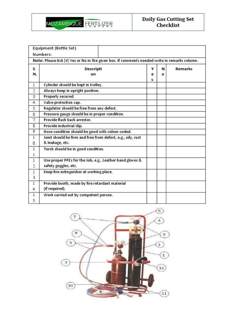 Checklist For Equipment Inspection Gas Cutting Set | PDF