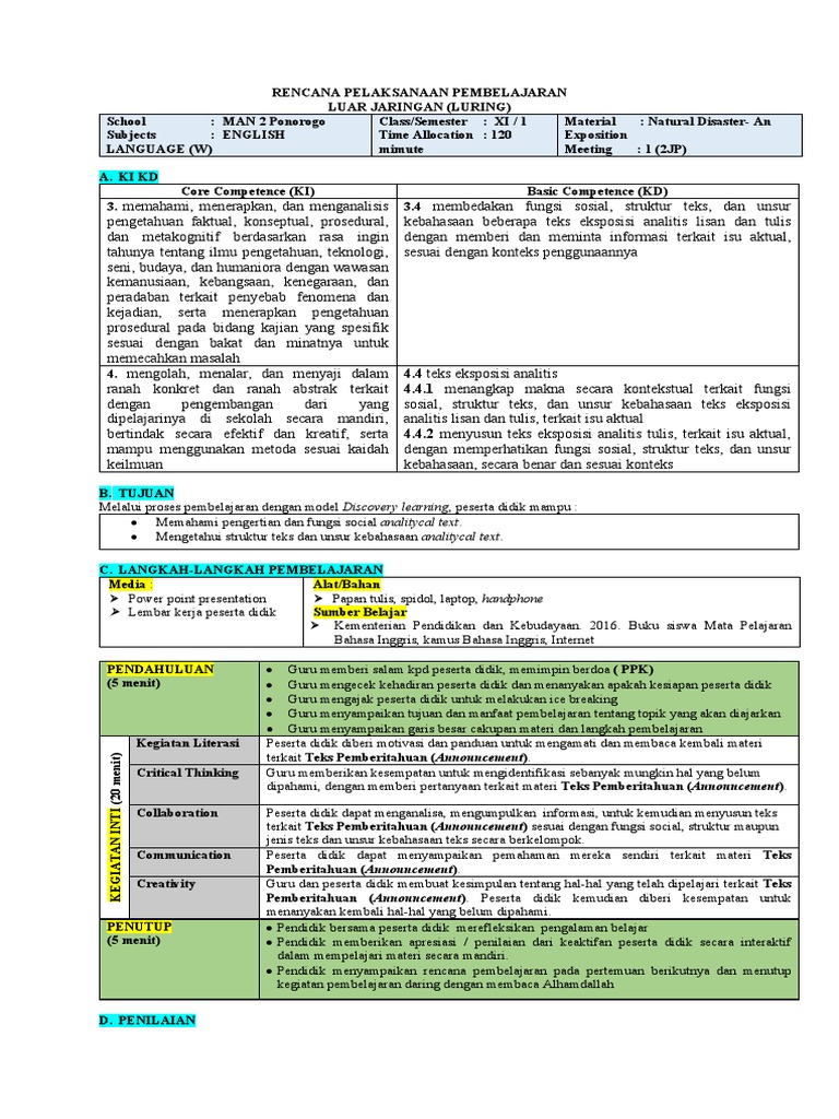Lesson Plan Sma K13 | PDF