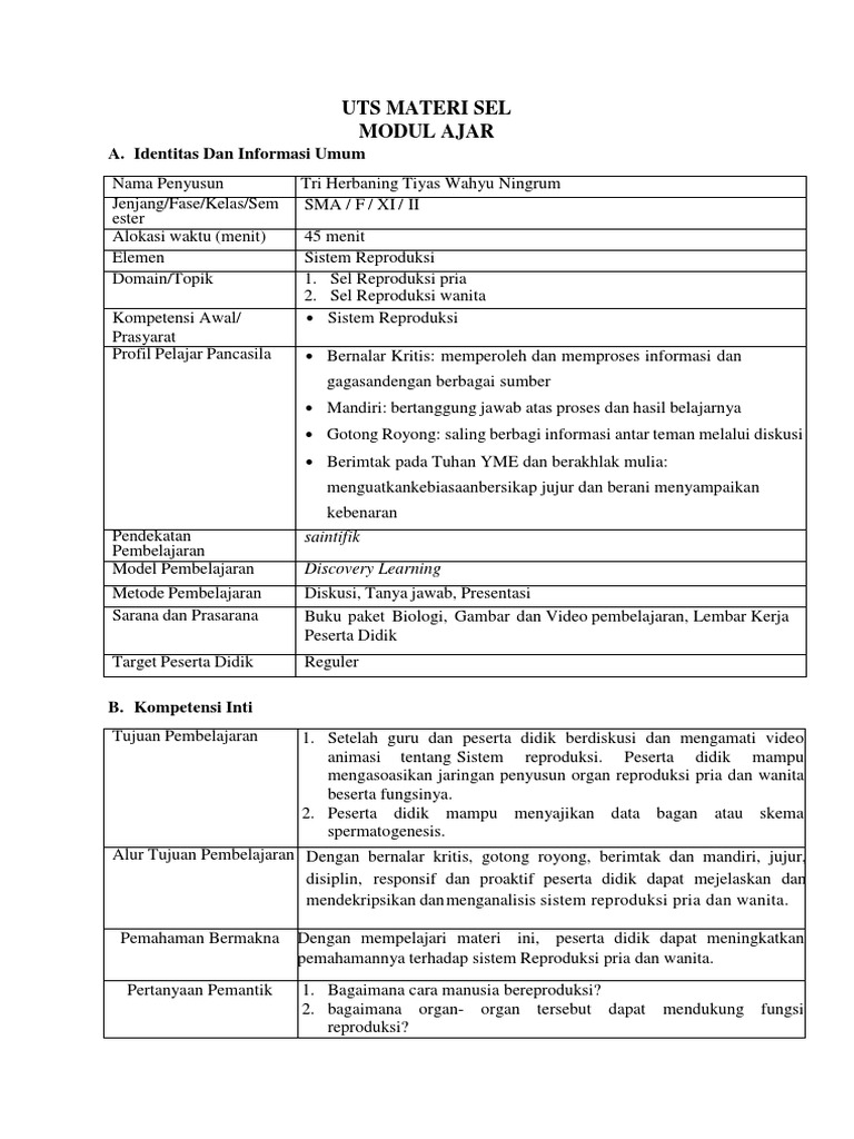 MODUL AJAR UTS PSE - Tri Herbaning Tiyas | PDF | Karier & Perkembangan