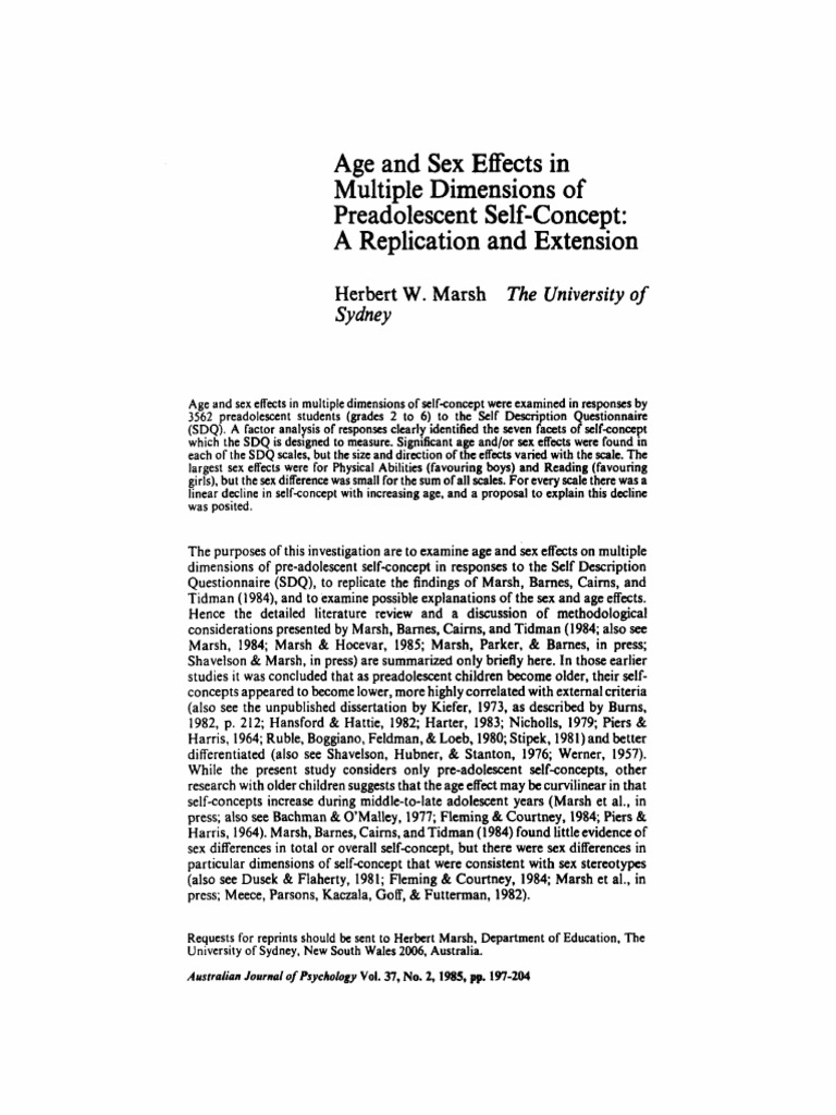1985 Age And Sex Effects In Pdf Self Concept Factor Analysis