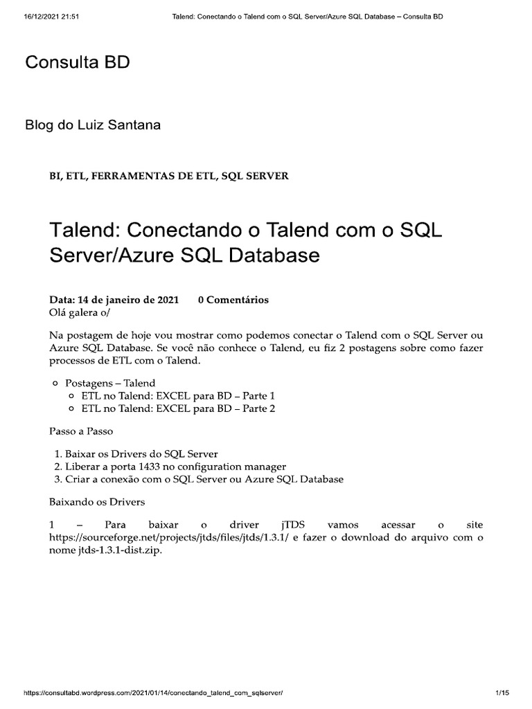 Talend Conectando O Talend Com O Sql Server Azure Sql Database Pdf 9643