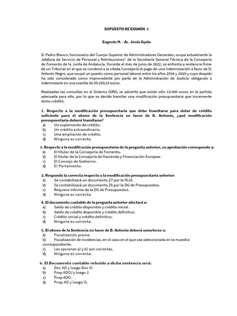 Supuesto 2 Nominas y Subv Con Soluciones | PDF | Granada | Gobierno