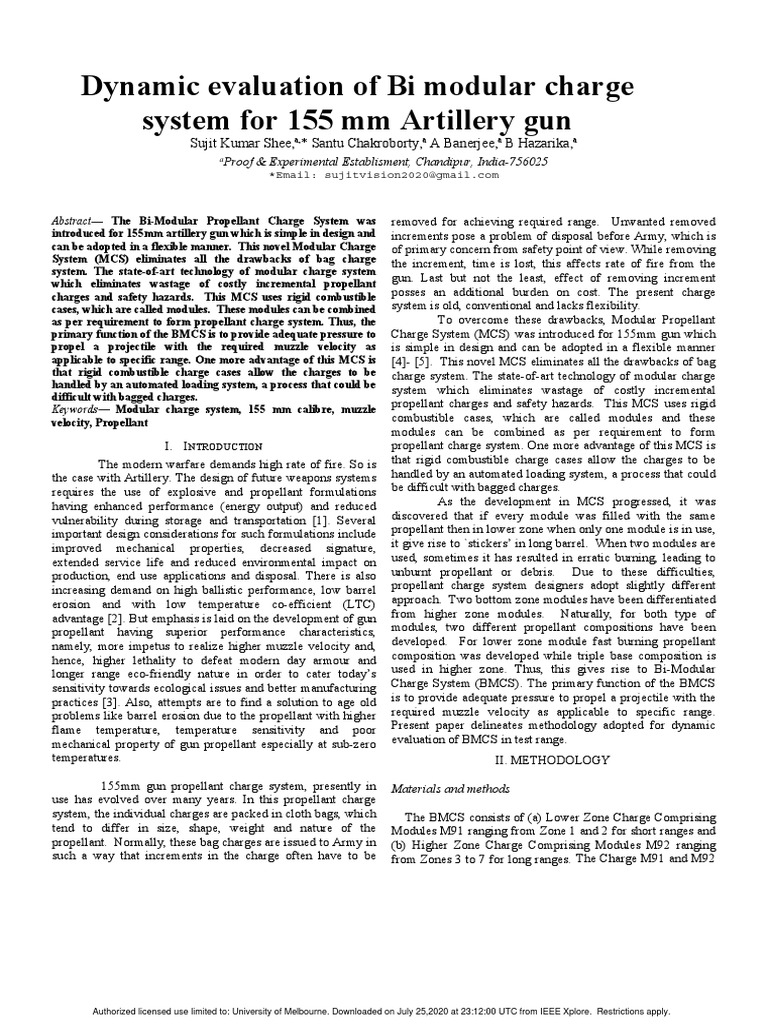Dynamic Evaluation of Bi Modular Charge System For 155 MM Artillery Gun ...