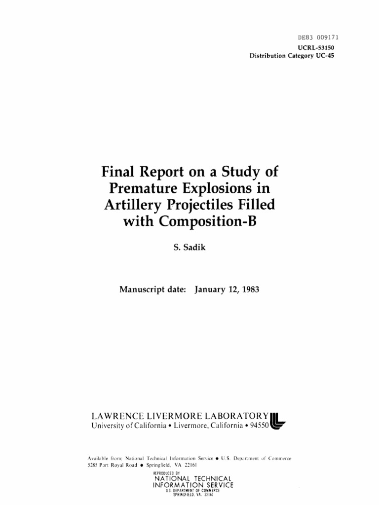 Study of Premature Explosions in Artillery Projectiles Filled With ...