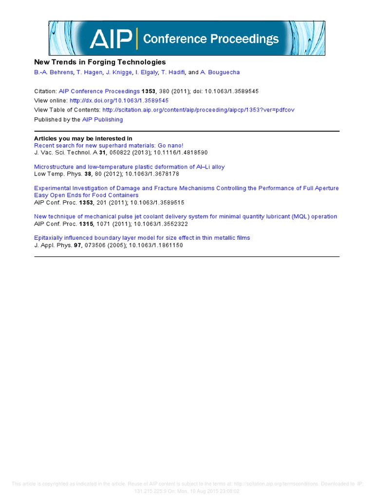 New Trends In Forging Technologies Pdf Fatigue Material Fracture