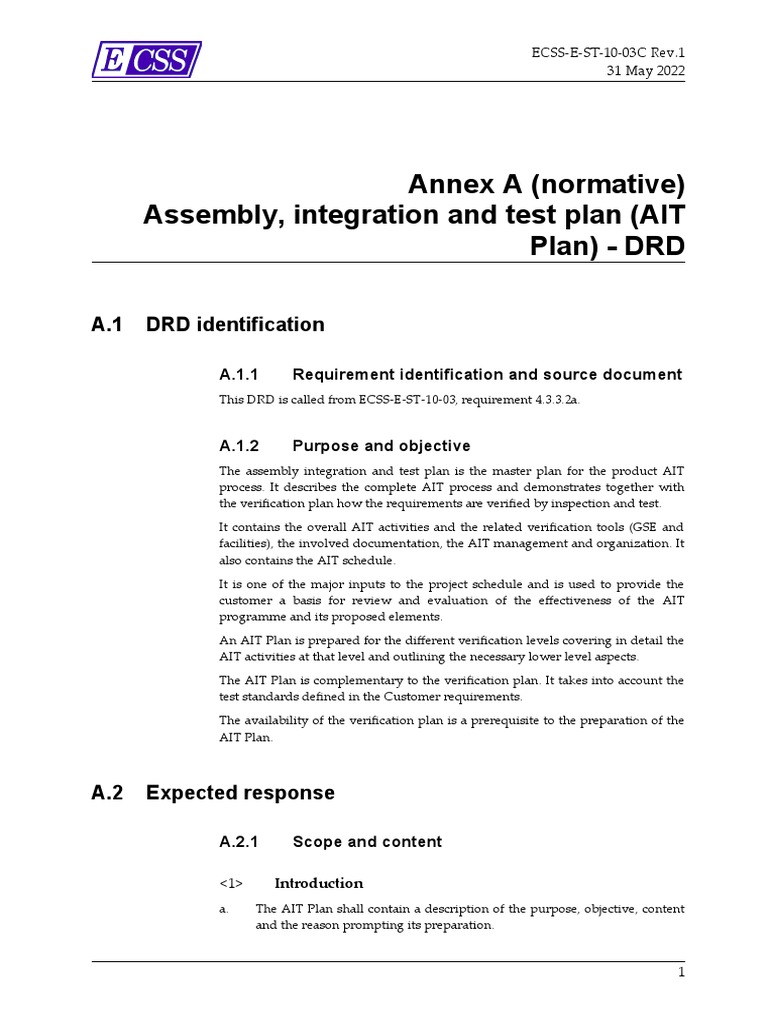 AIT Plan: Assembly & Test Strategy | PDF | Verification And Validation ...