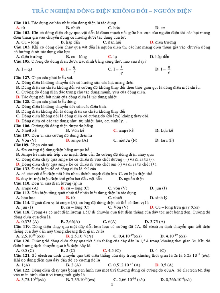 Trac Nghiem Dong Dien Khong Doi | PDF