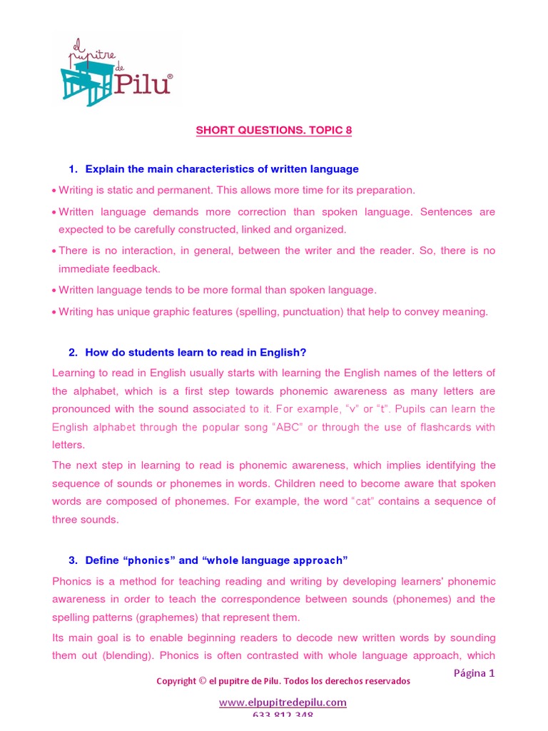 Short Questions Topic 8 Answers | PDF