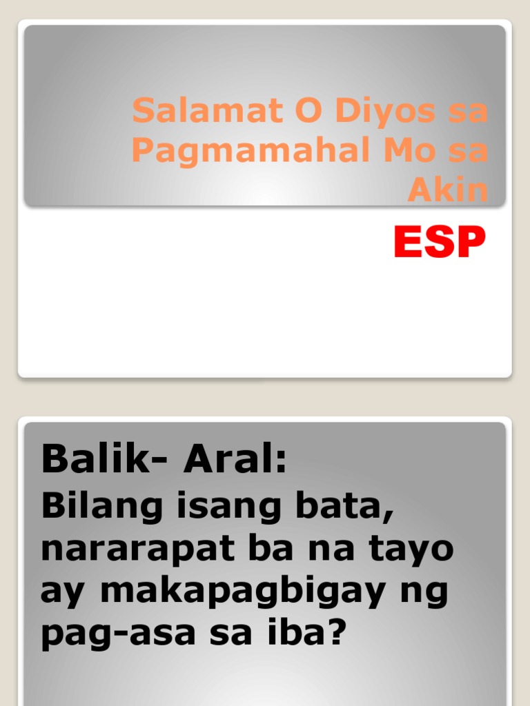 Grade 3 PPT - Q4 - W5 - Salamat O Diyos Sa Pagmamahal Mo Sa Akin | PDF