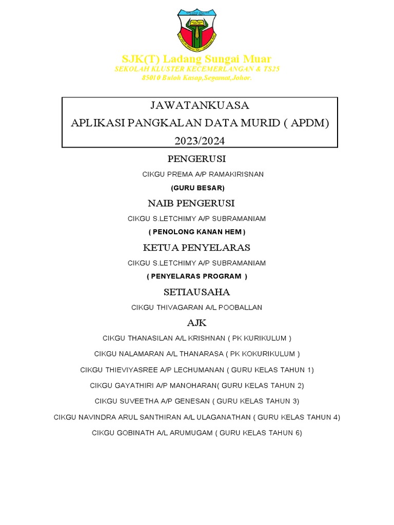 Jawatankuasa Hem Bidang - 2023 - 2024 | PDF