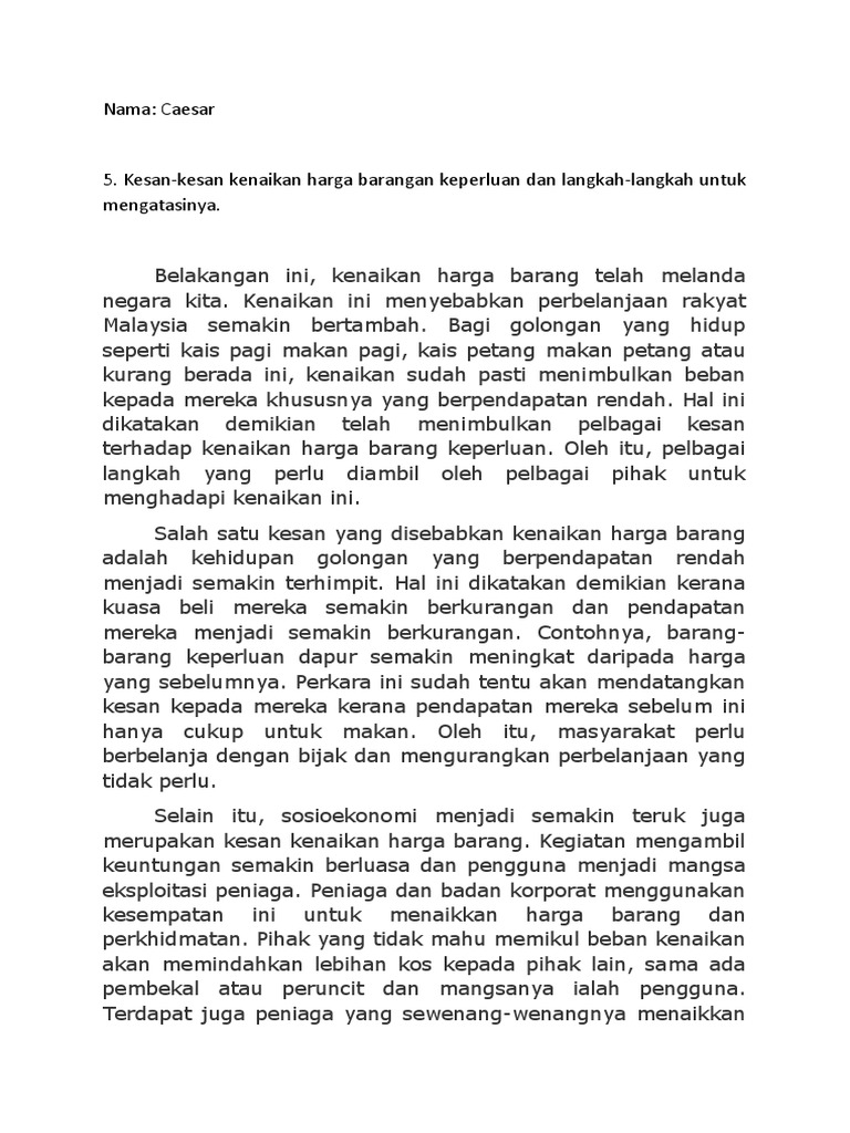 (Caesar) Kesan-Kesan Kenaikan Harga Barangan Keperluan Dan Langkah ...