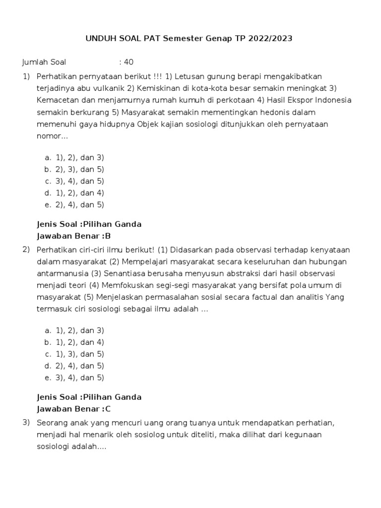 Lembar Soal PAT Semester Genap TP 2022 - 2023 | PDF