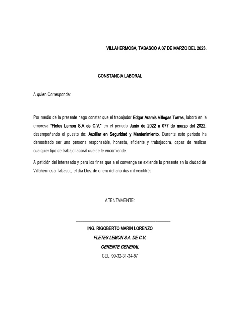 Constancia Laboral | PDF