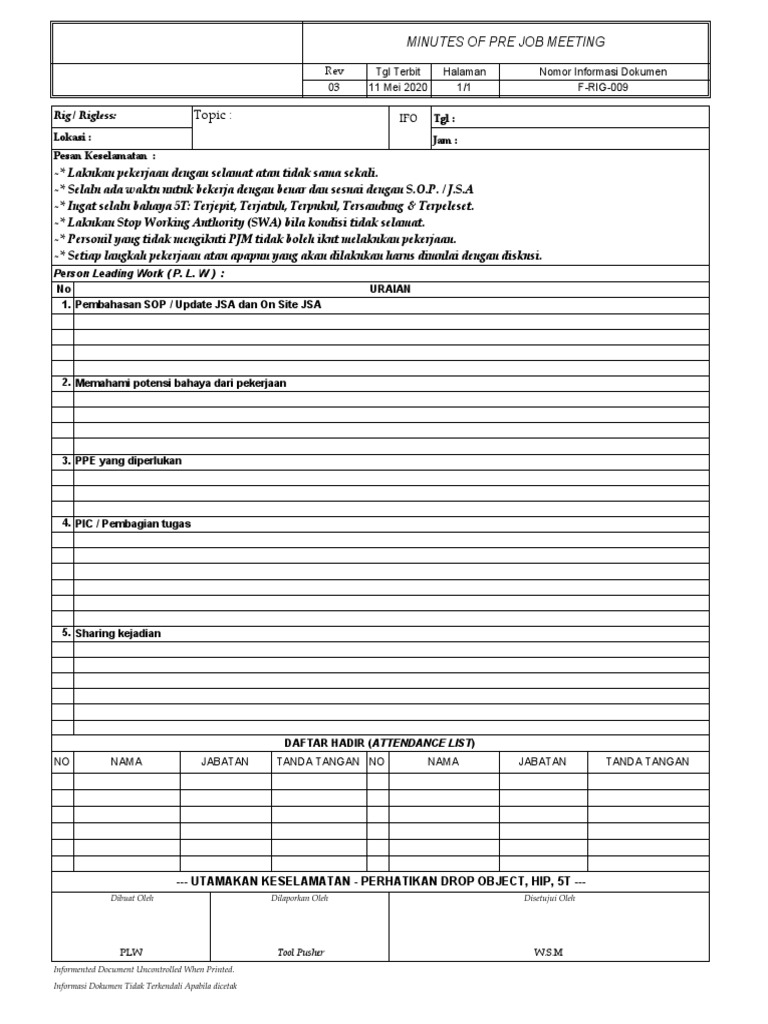 Pre Job Meeting | PDF