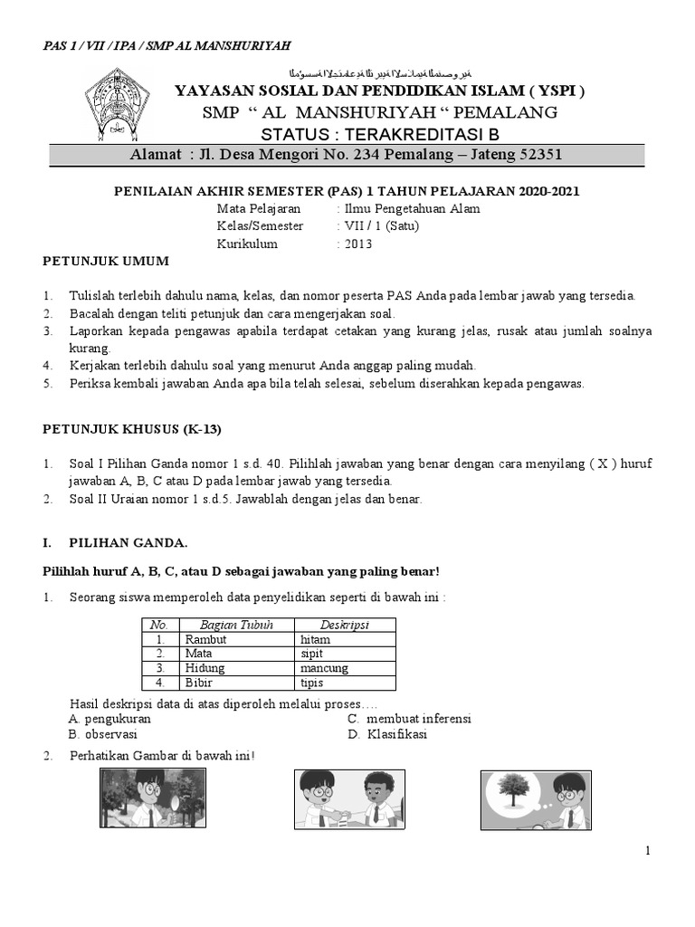 SOAL PAS IPA Kelas 7 | PDF