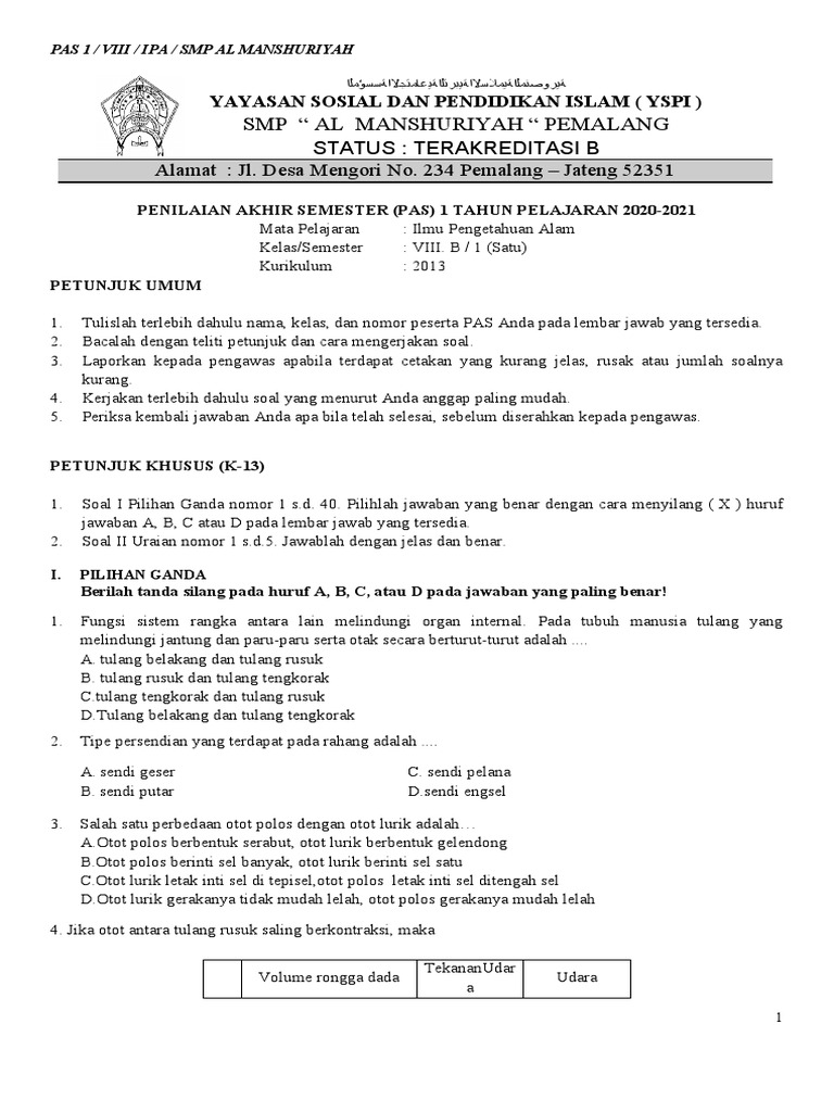 SOAL PAS IPA Kelas 8B | PDF