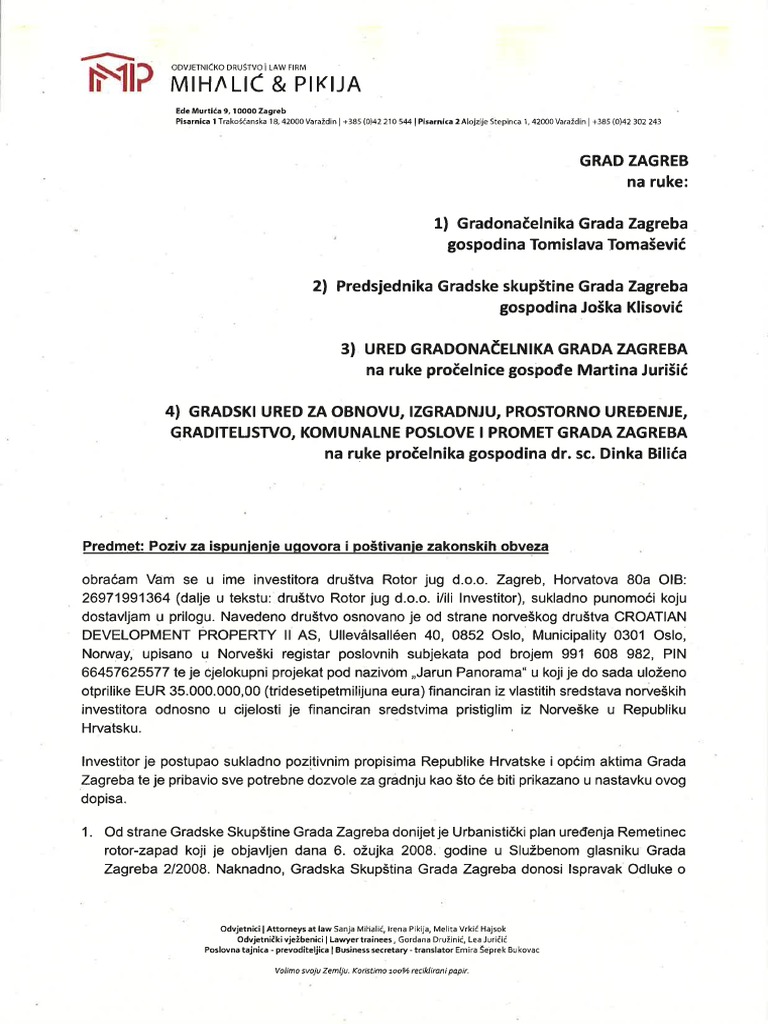 Poziv Na Ispunjenje Ugovora I Poštivanje Zakonskih Obveza | PDF