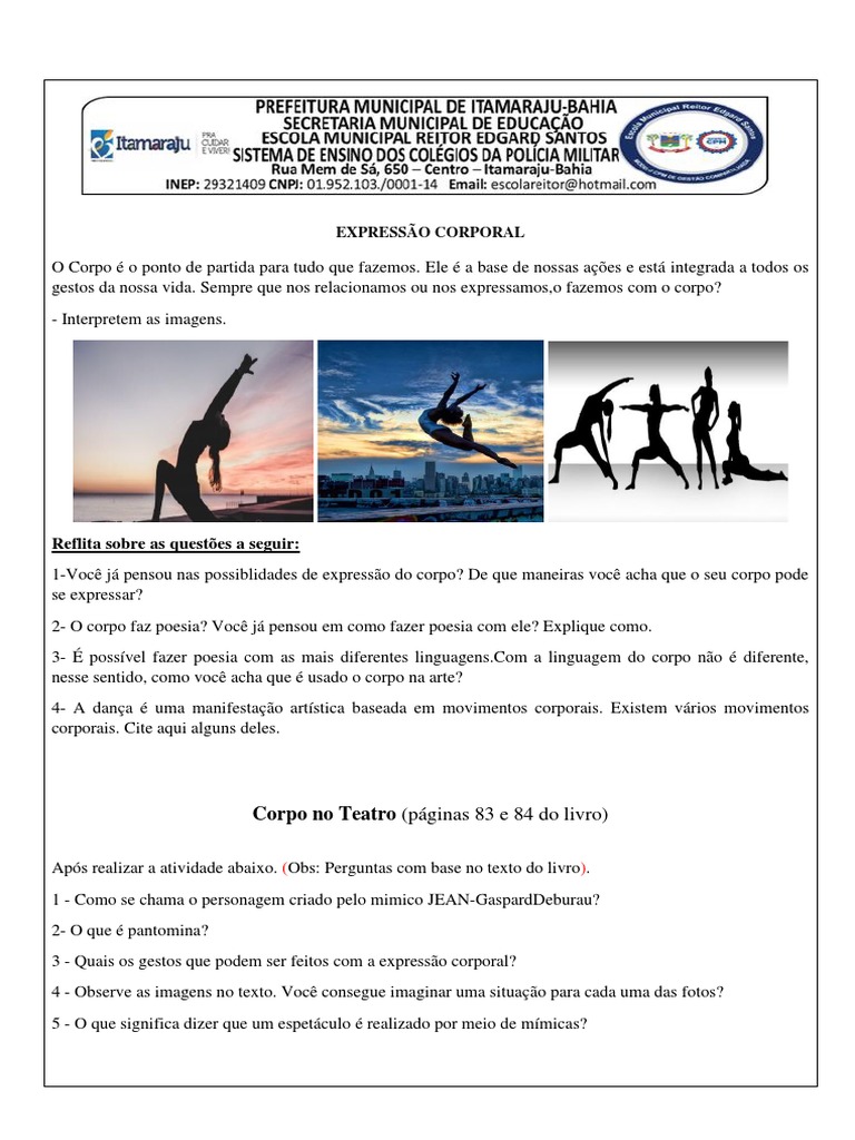 ARTE - Atividade Expressão Corporal | PDF