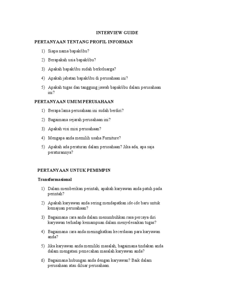 Panduan Wawancara untuk Informan dan Karyawan | PDF | Karier ...