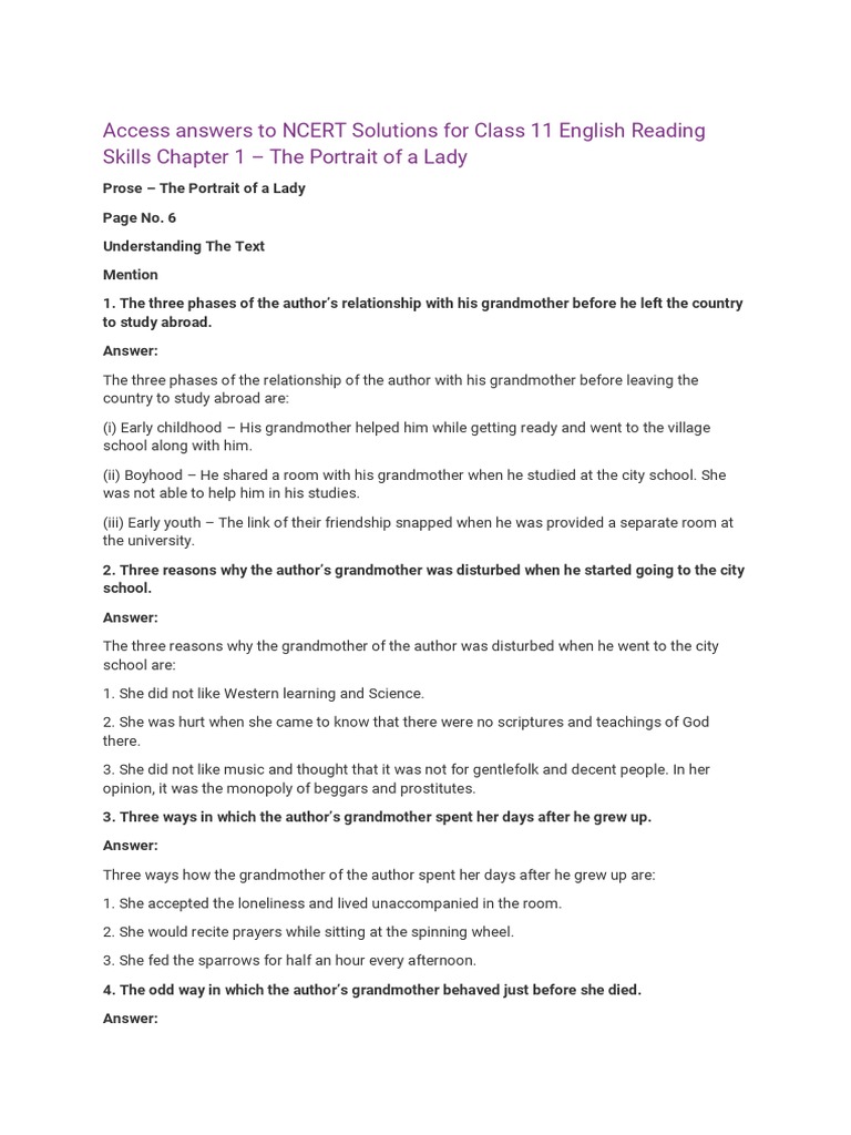 Access Answers To NCERT Solutions For Class 11 English Reading Skills Chapter 1 | PDF | Prayer ...