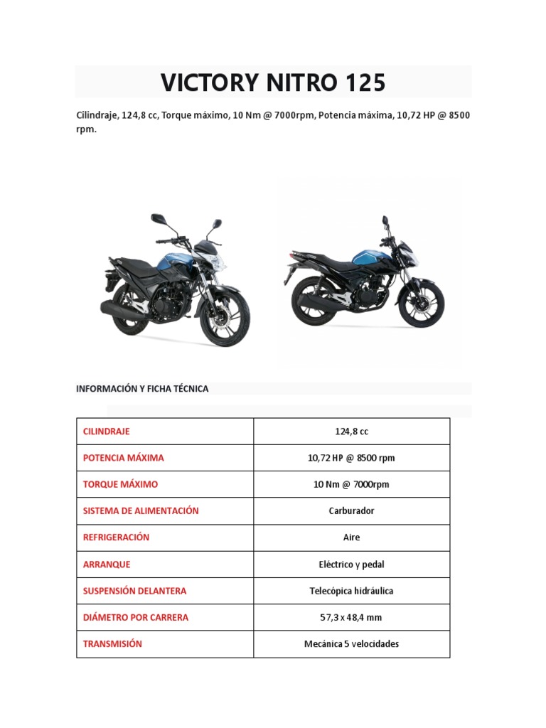 Especificaciones Tecnicas Victory Nitro 125 | PDF