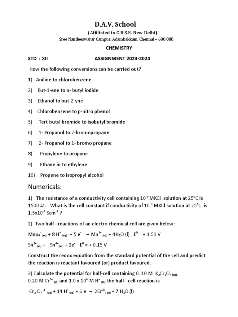 Chemistry Assignment: Conversions & Numericals | PDF | Chemistry ...