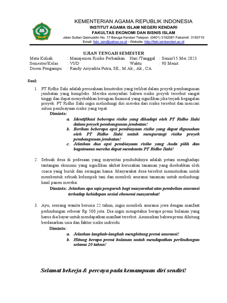 Soal Uas Manajemen Risiko Perbankan | PDF