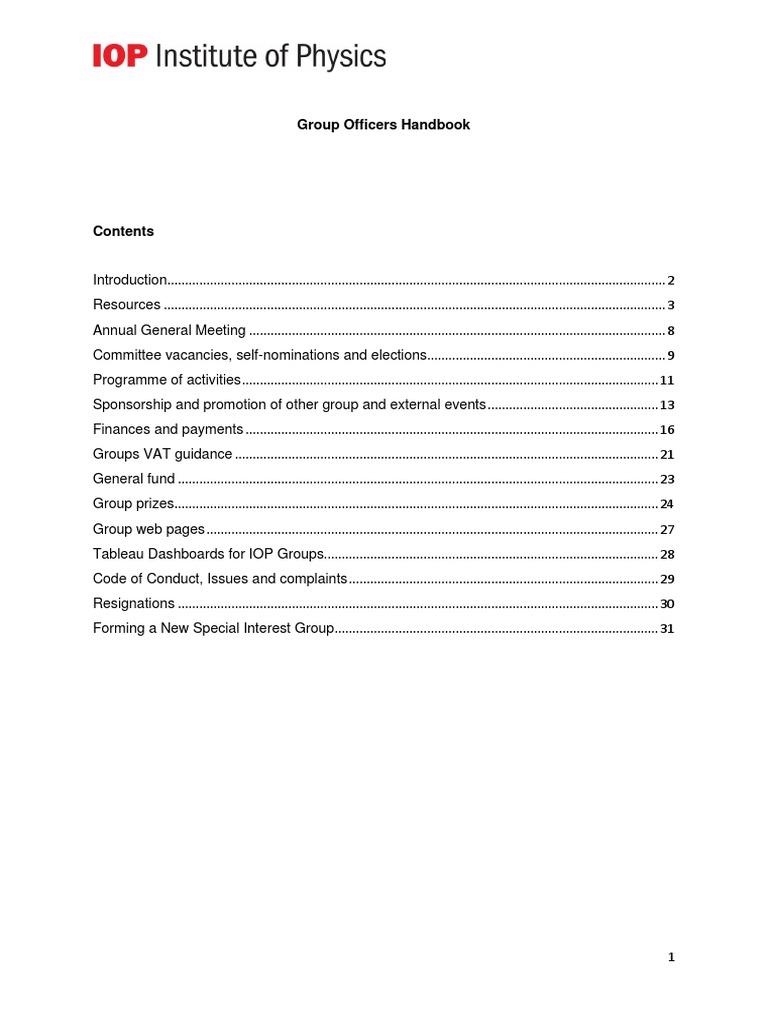 IOP Group Committee Officers Handbook 2022 | PDF