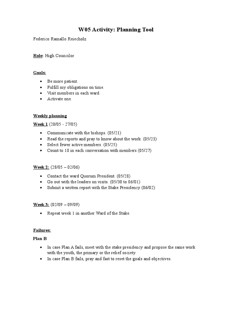 W05 Activity Planing tool | PDF