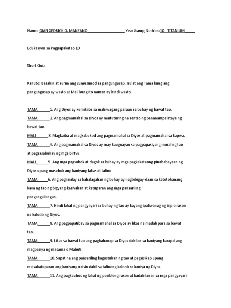 Short Quiz | PDF