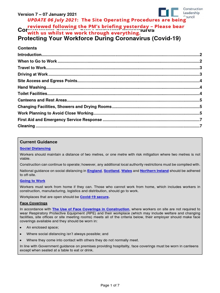 Site Operating Procedures Version 7 | PDF | Wash | Hand Washing
