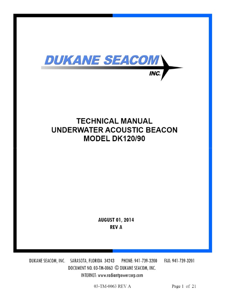 Technical Manual Underwater Acoustic Beacon Model DK120 - 90 | PDF