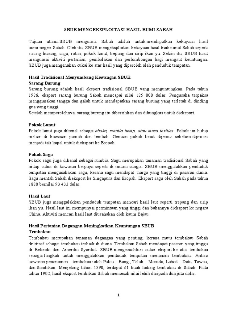 Sbub Mengeksploitasi Hasil Bumi Sabah | PDF