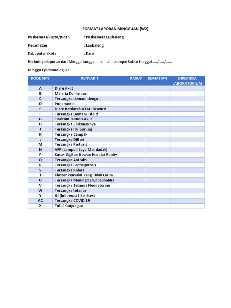 FORMAT LAPORAN MINGGUAN SKDR | PDF