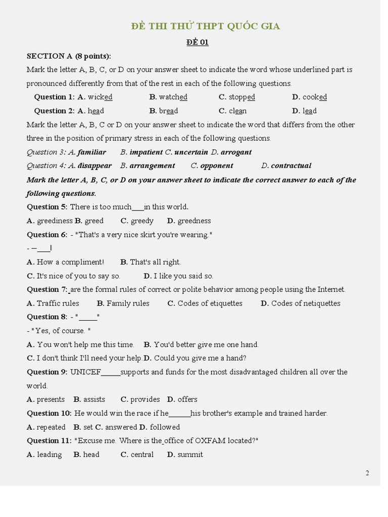 10 de Thi Thu Thpt Quoc Giamon Tieng Anh Co Dap an Giai Thich Chi Tiet 1 Đã Chuyển Đổi | PDF ...