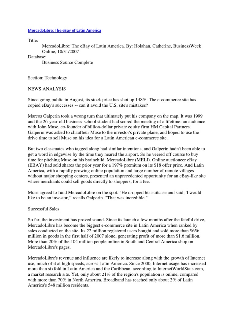MercadoLibre - The Ebay of Latin America 2007 | PDF | E Bay | Amazon.Com