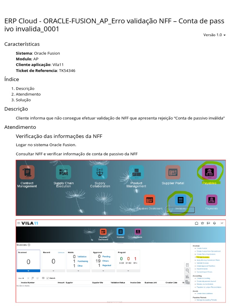 ERP Cloud - OrACLE-FUSION_AP_Erro Validação NFF – Conta de Pass | PDF