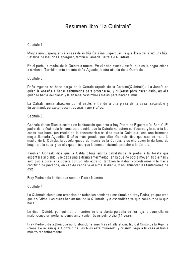 Resumen Libro La Quintrala | PDF